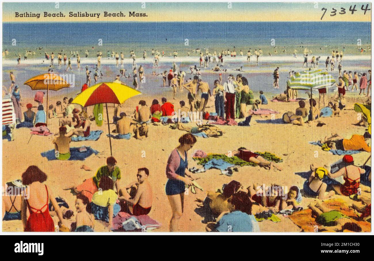 Bathing beach, Salisbury Beach, Mass. , Beaches, Tichnor Brothers ...