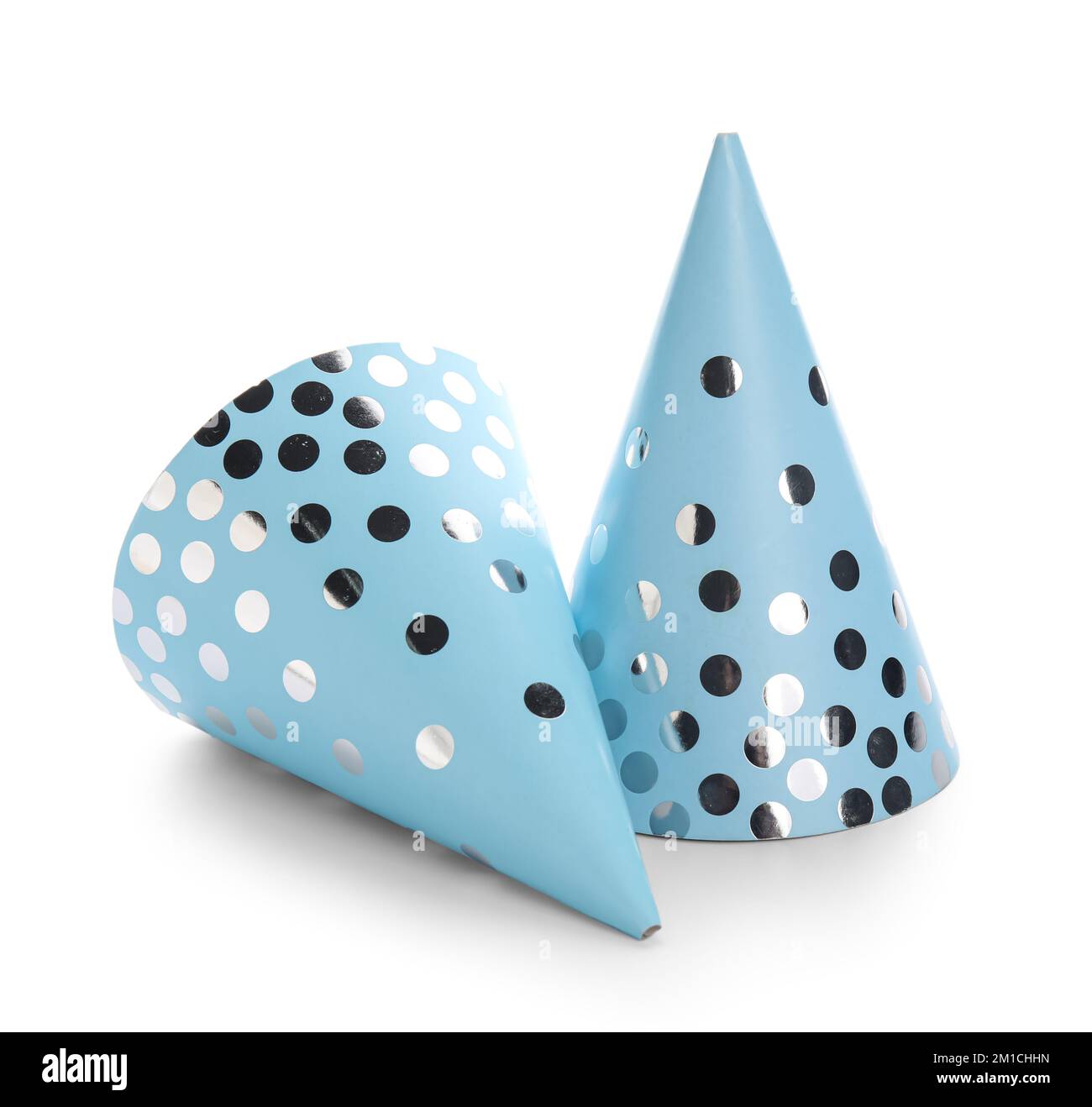 Blue party hats with glitter on white background Stock Photo - Alamy