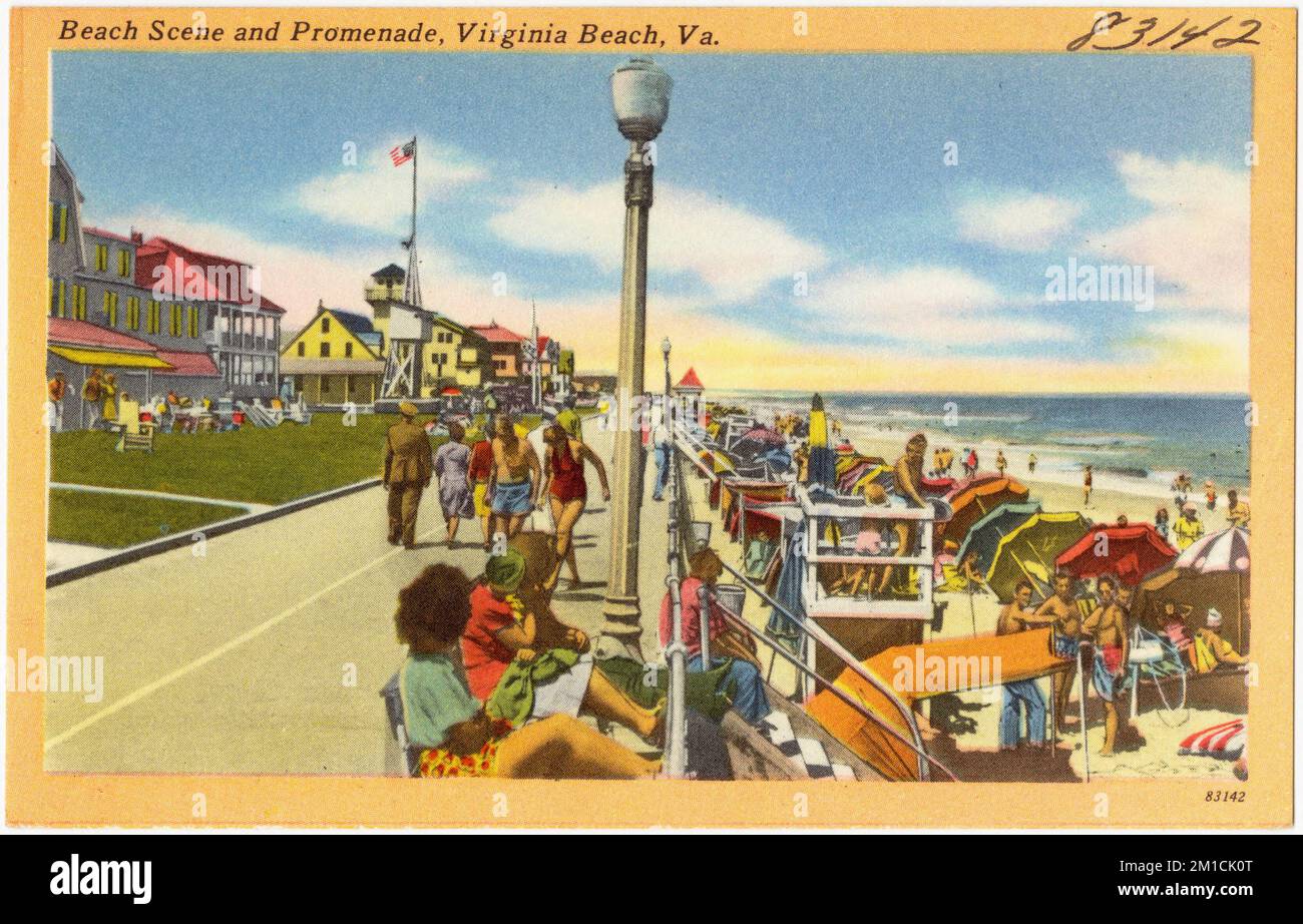 Beach scene and promenade, Virginia Beach, Va. , Beaches, Boardwalks ...