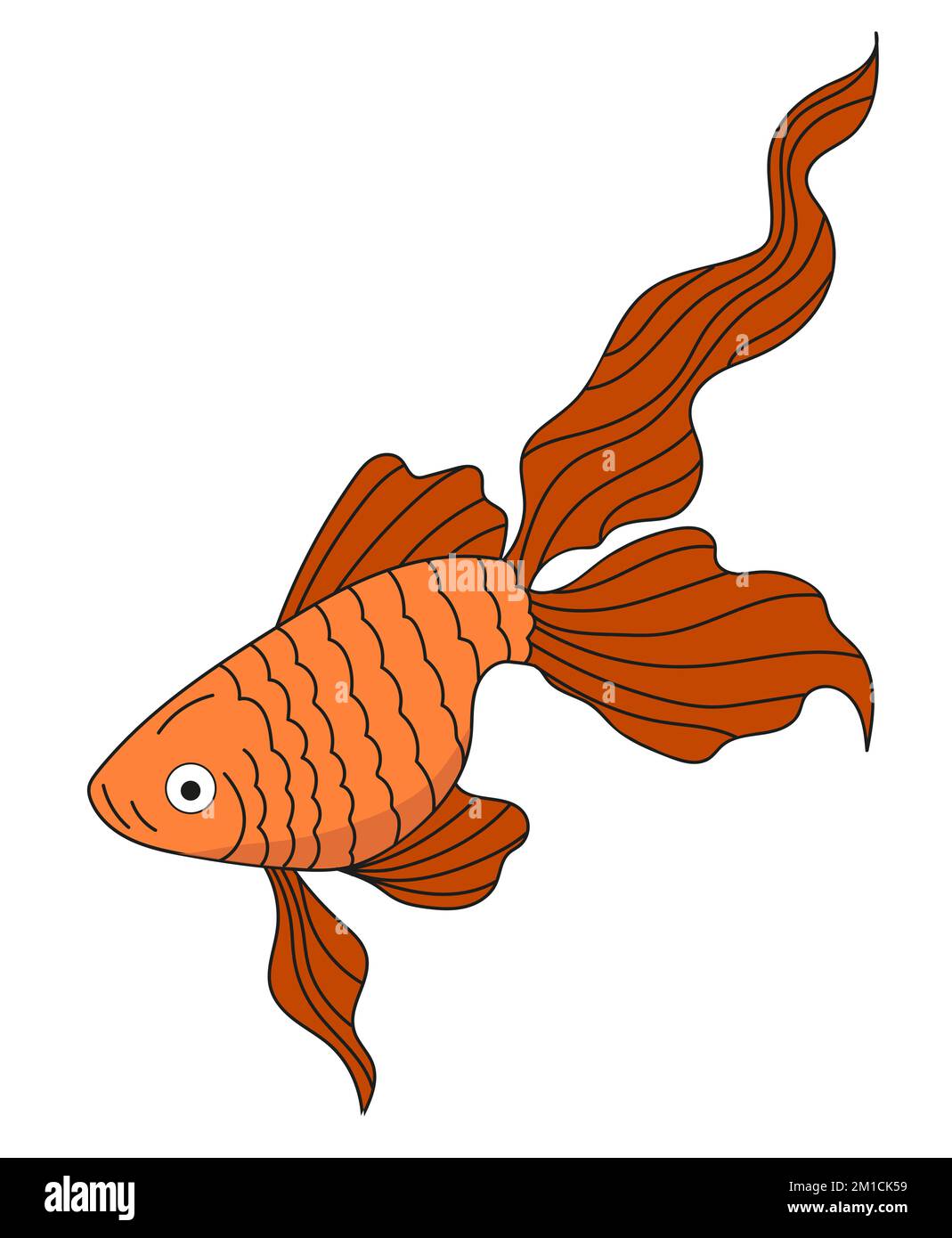 Goldfish illustration. Sea and ocean inhabitant fish icons. Orange fish ...