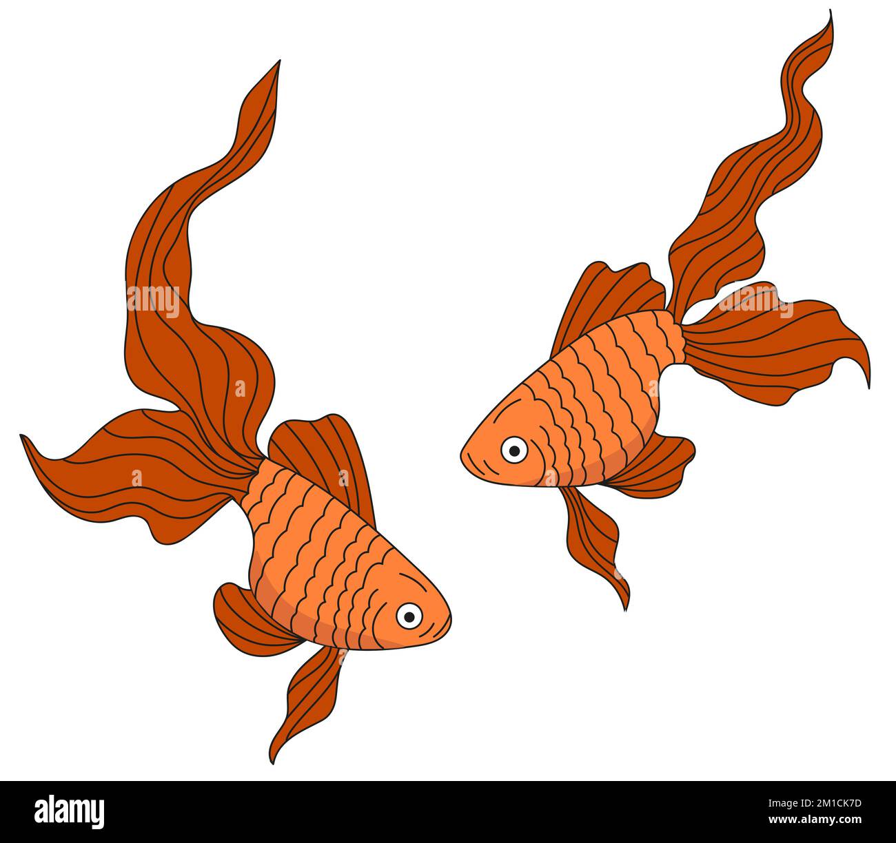 Goldfish illustration. Sea inhabitants fish icons. Two orange fishes on ...