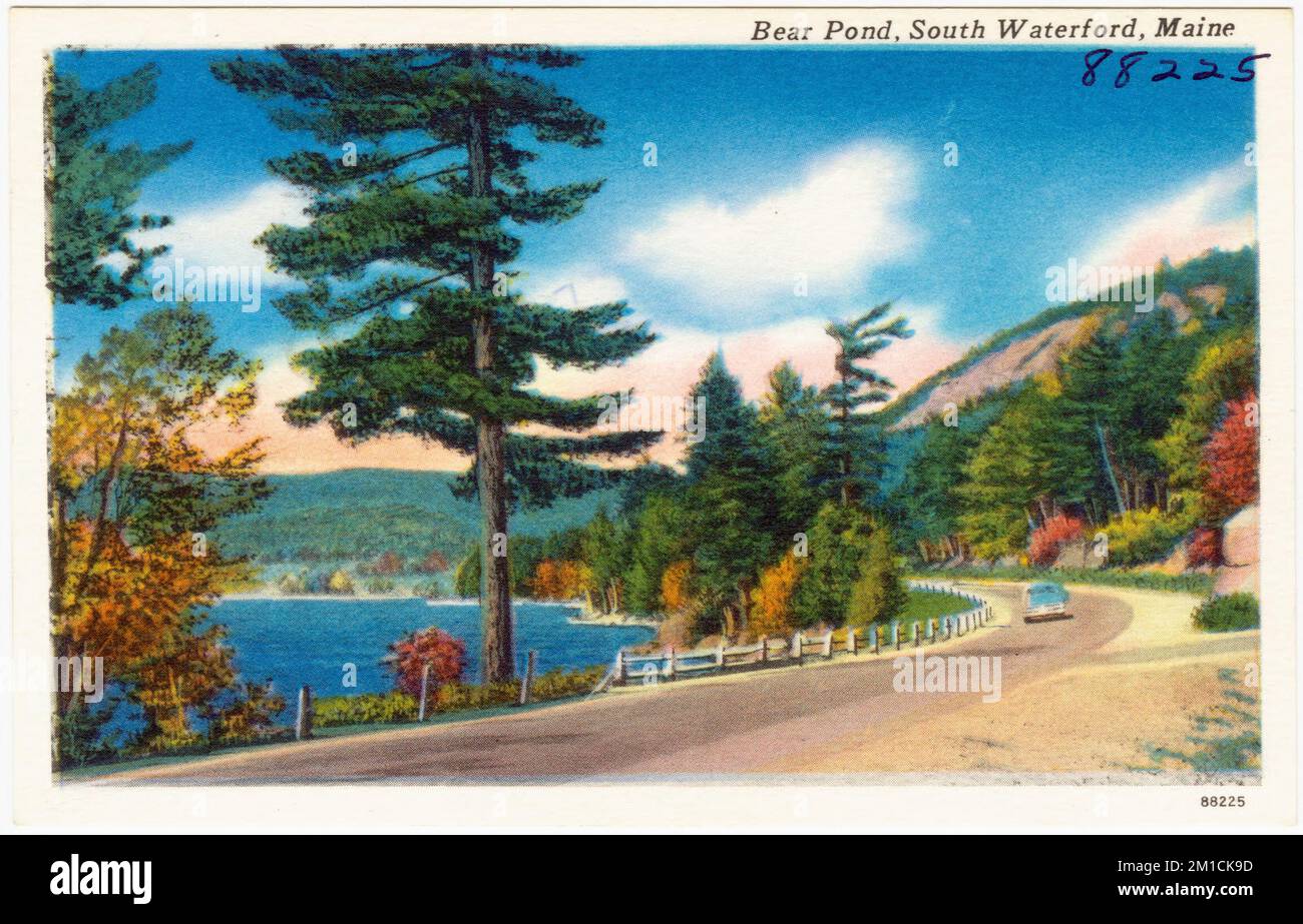 Bear Pond, South Waterford, Maine , Roads, Tichnor Brothers Collection ...