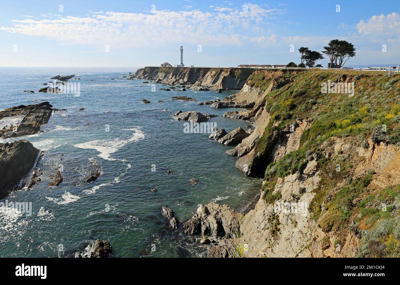 Panorama with Point Arena lighthouse - California Stock Photo - Alamy