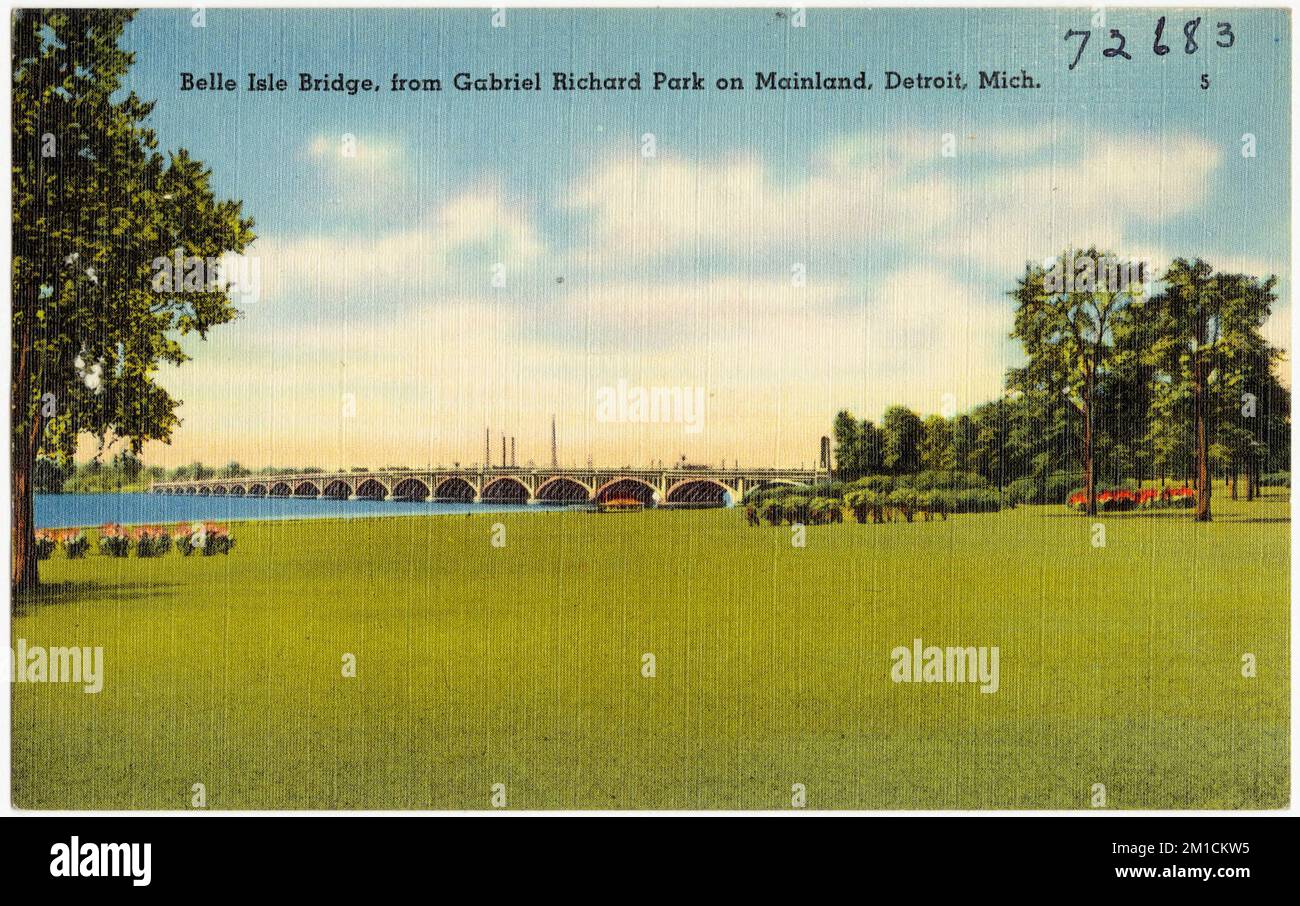 Belle Isle Bridge, from Gabriel Richard Park on mainland, Detroit, Mich ...