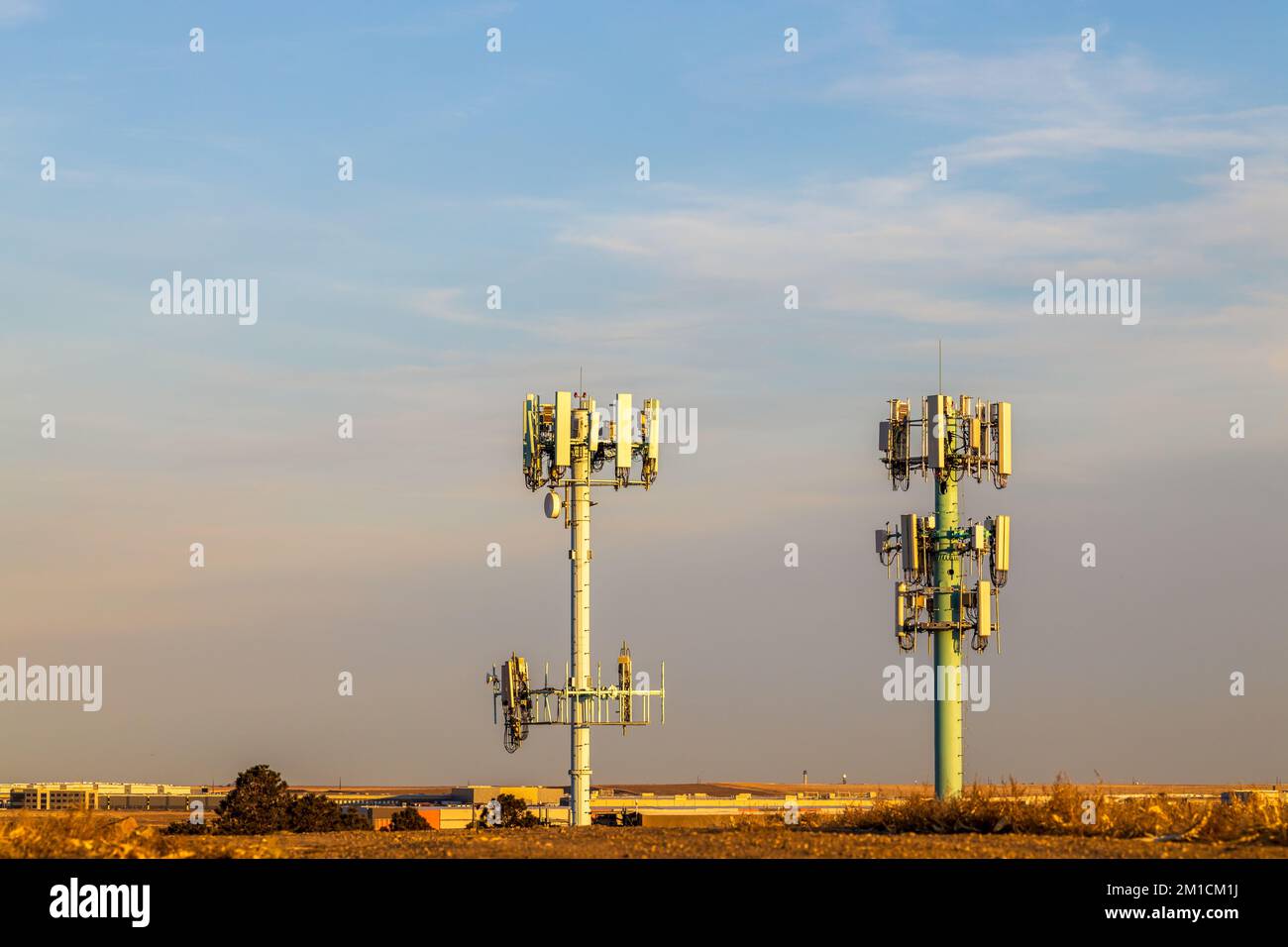 Communication Transmitter Towers With Antennas In The Prairie Of