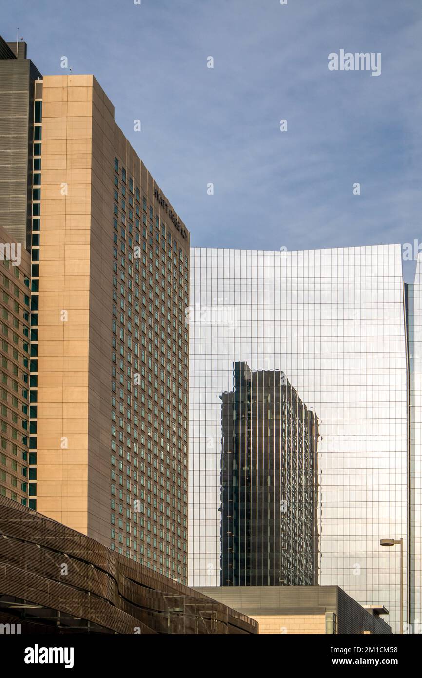 Modern high-rise buildings and reflections in Downtown Denver, Colorado ...