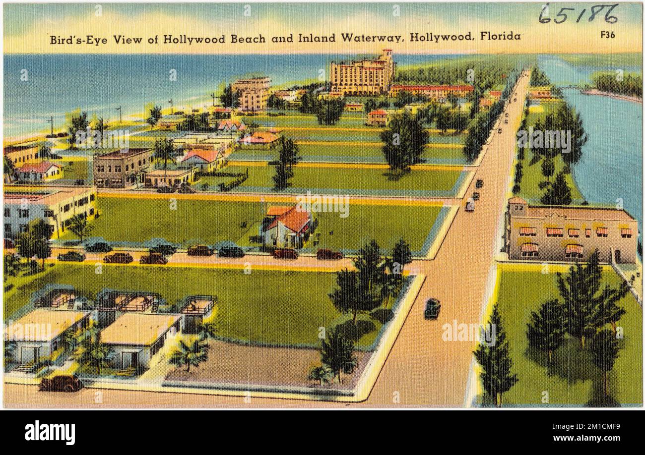 Bird's-eye view of Hollywood Beach and inland waterway, Hollywood ...