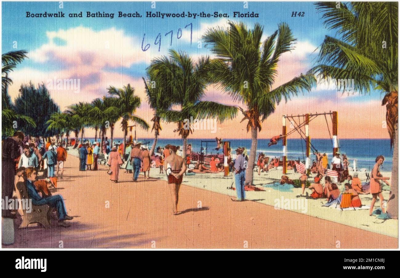 Boardwalk and bathing beach, Hollywood-by-the-Sea, Florida , Boardwalks ...