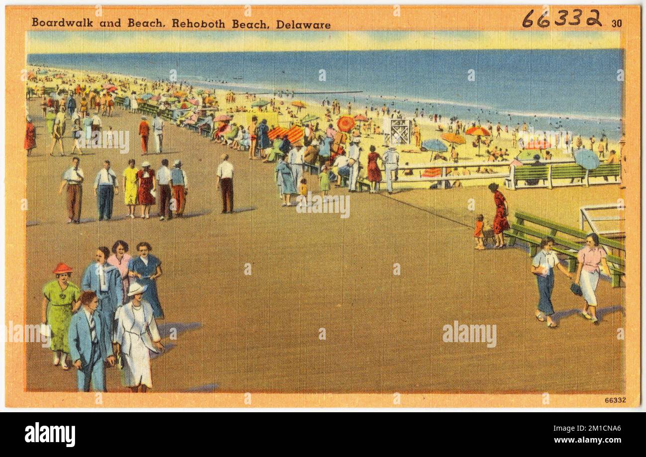 Boardwalk and beach, Rehoboth Beach, Delaware , Beaches, Boardwalks, Tichnor Brothers Collection ...