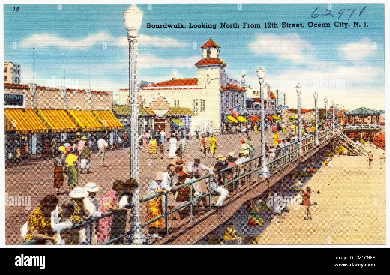 Boardwalk, looking north from 12th Street, Ocean City, N. J. , Beaches ...