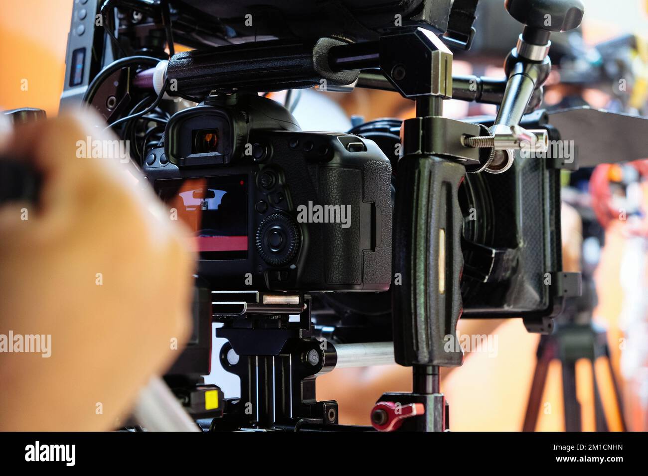 film crew production, behind the scenes background Stock Photo - Alamy