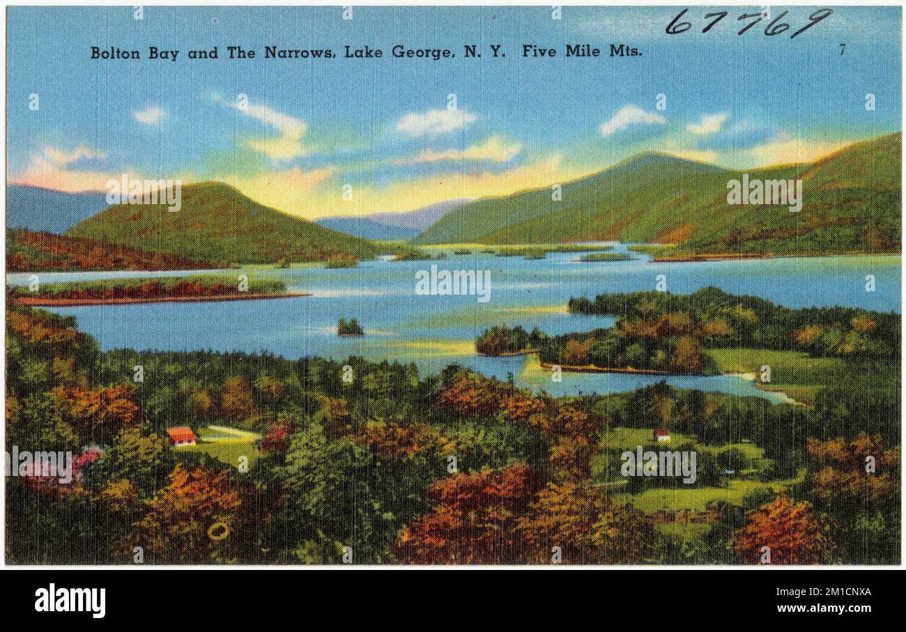 Bolton Bay and the Narrows, Lake George, N. Y. Five Mile Mts. , Mountains, Lakes & ponds ...