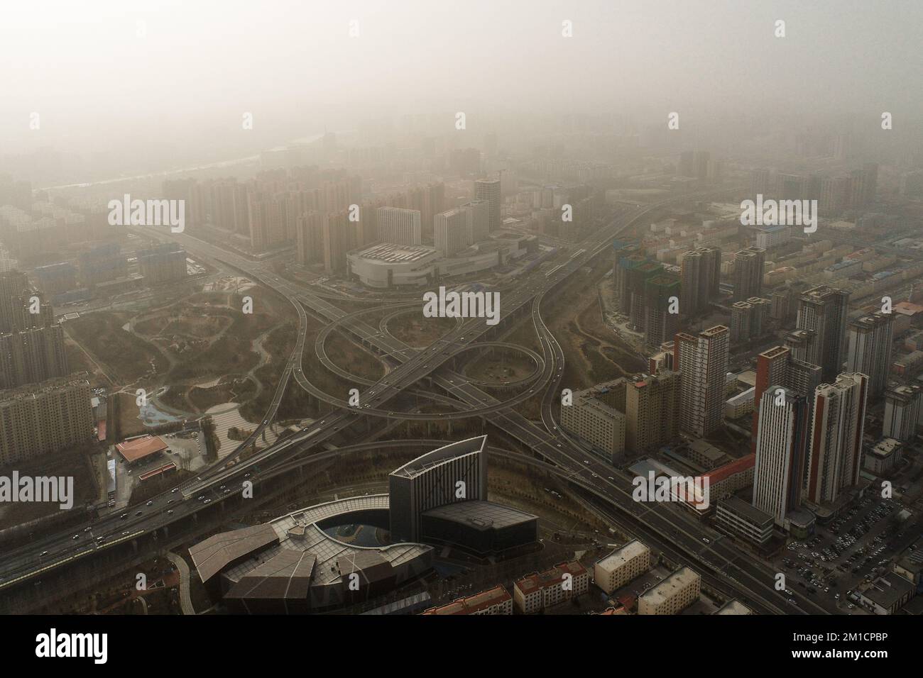 HOHHOT, CHINA - DECCEMBER 12, 2022 - An aerial photo shows sand and ...