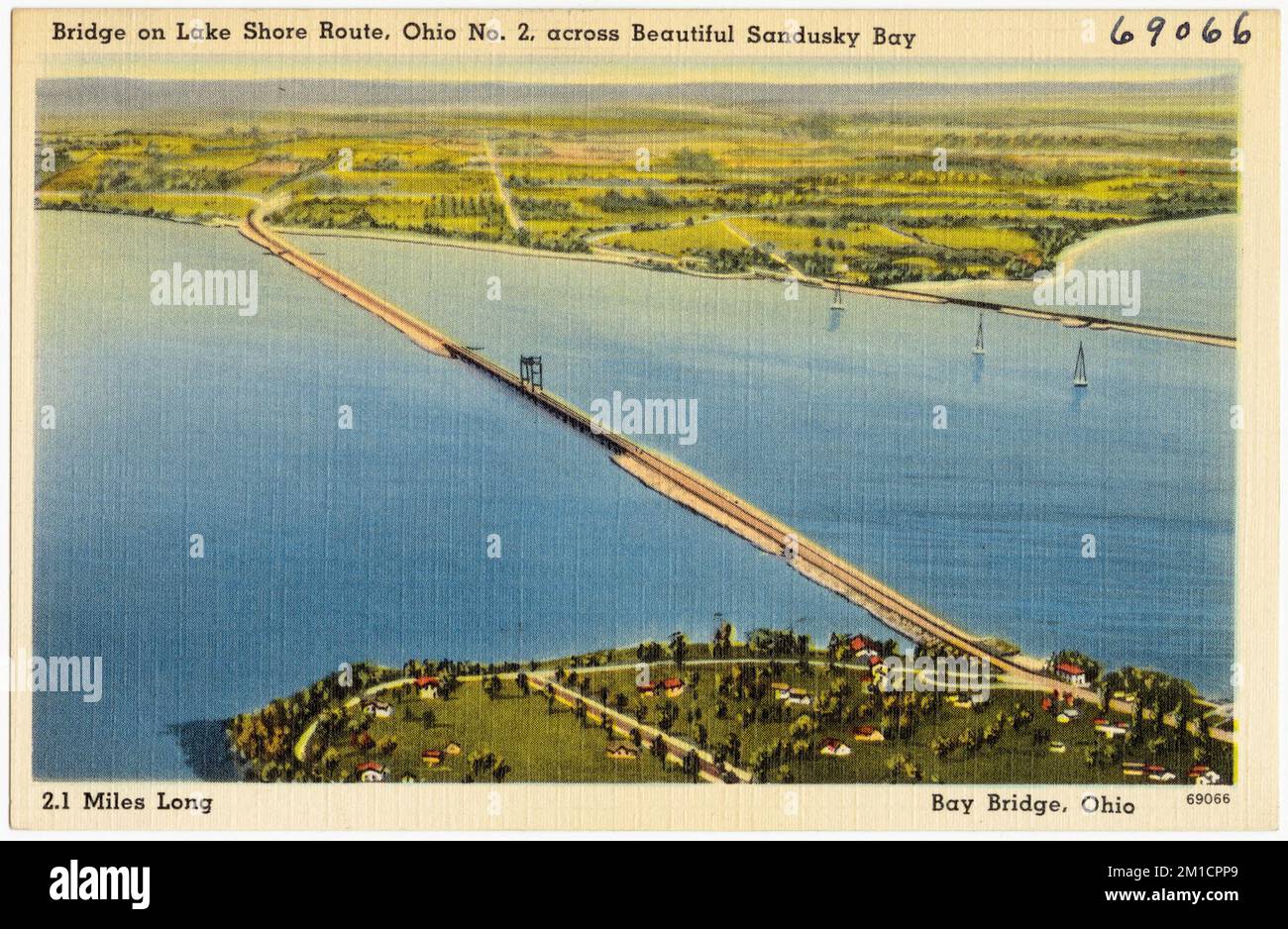 Bridge on lake shore route, Ohio No. 2, across beautiful Sandusky Bay ...