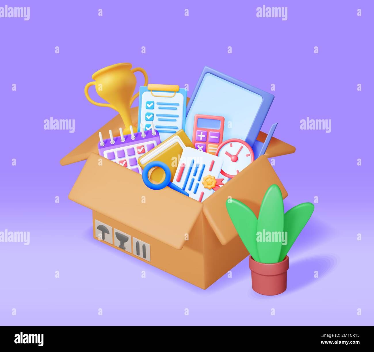 3D Cardboard Box Full of Office Stuff Stock Vector Image & Art - Alamy