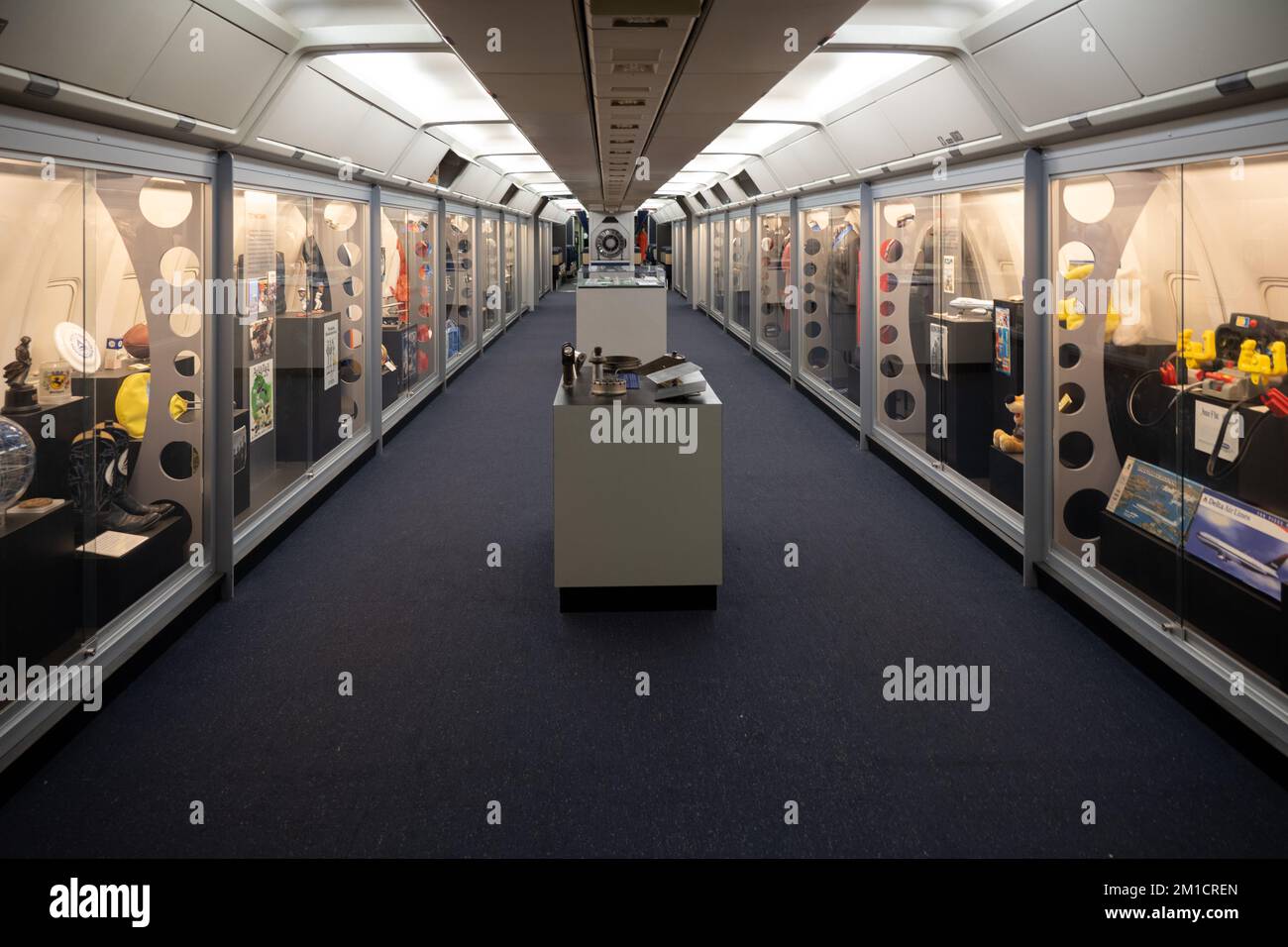 An interior display of a Boeing 767 on display at the Delta Flight ...