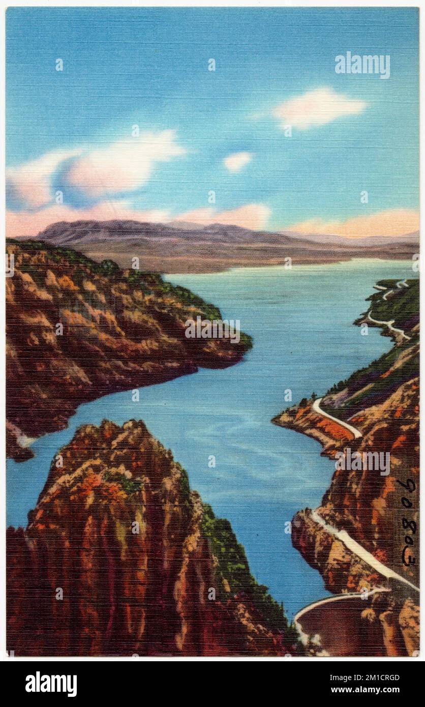 Buffalo Bill Dam and Lake on Cody Road to eastern entrance of ...