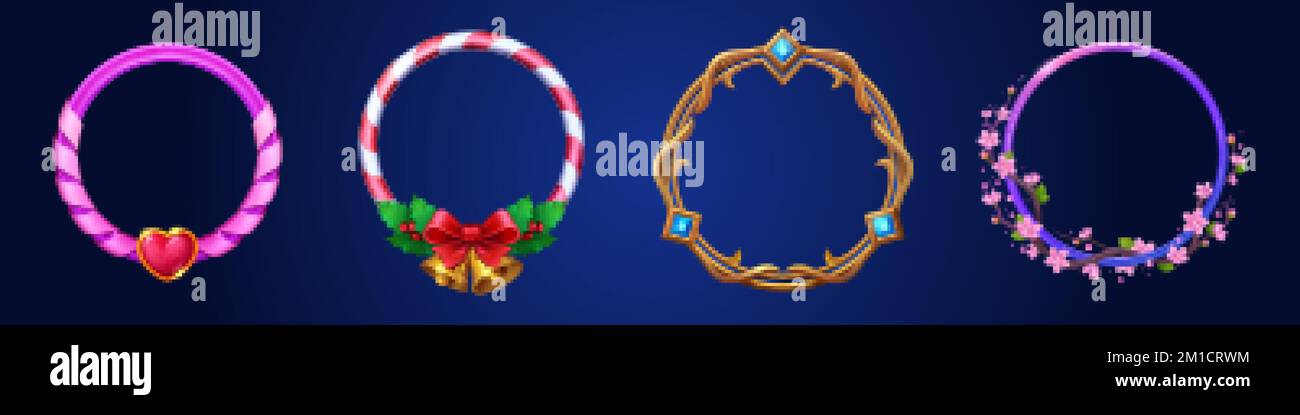 Round ui game avatar frames, elegant fantasy circles with curve ornate ...