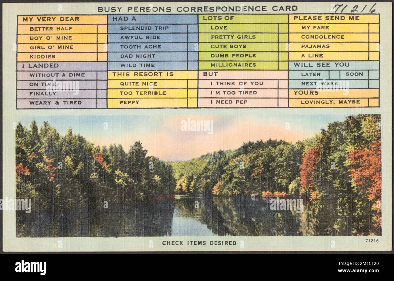 Busy persons correspondence card , Bodies of water, Trees, Tichnor ...