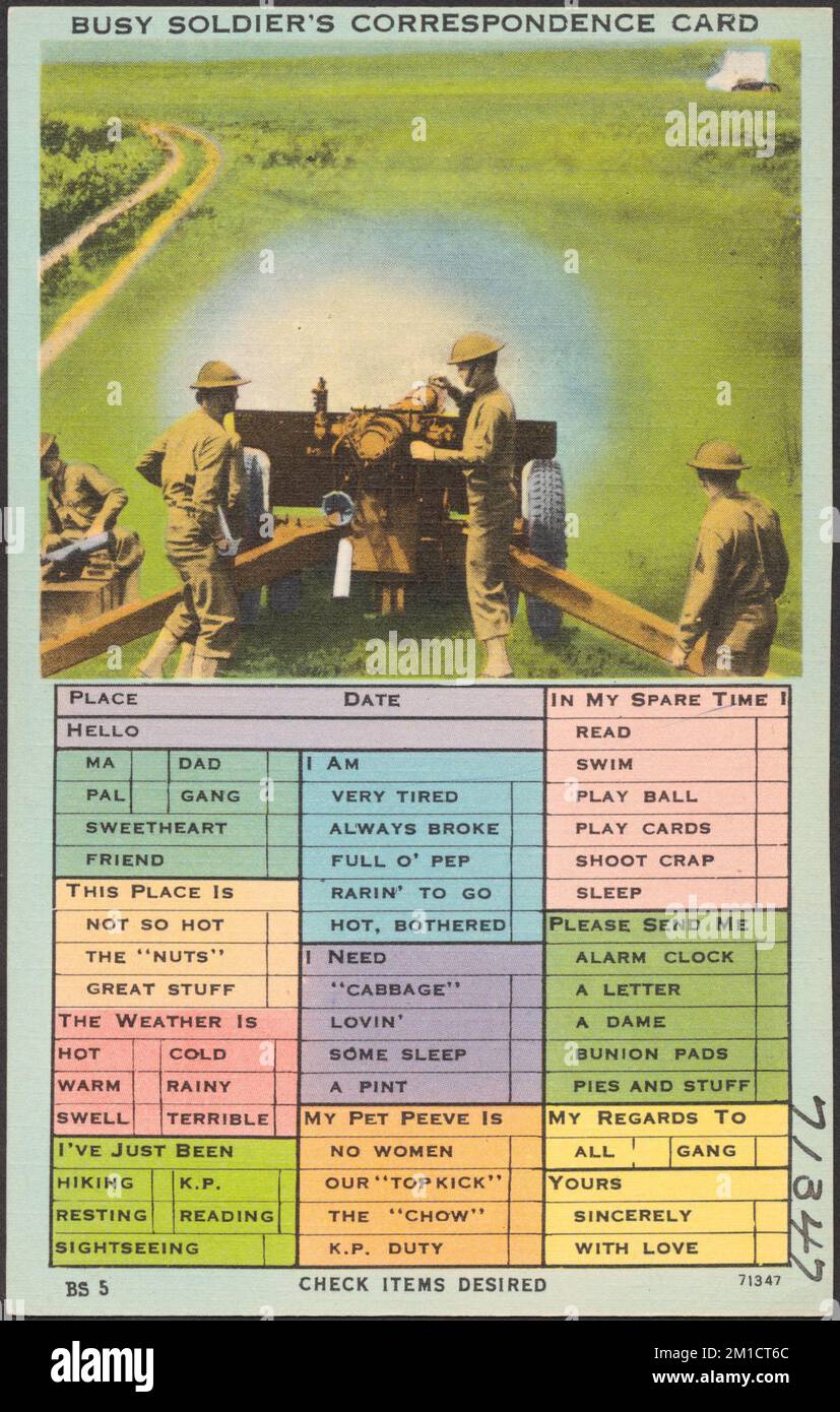 Busy soldier's correspondence card , Artillery Weaponry, Military ...