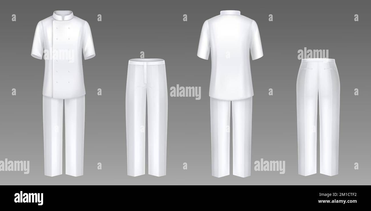Chef clothes, white jacket and pants, cook uniform, shirt and trousers ...