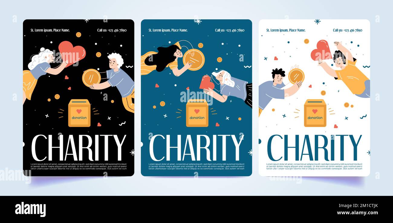 Set of charity campaign banner design templates. Flat vector ...