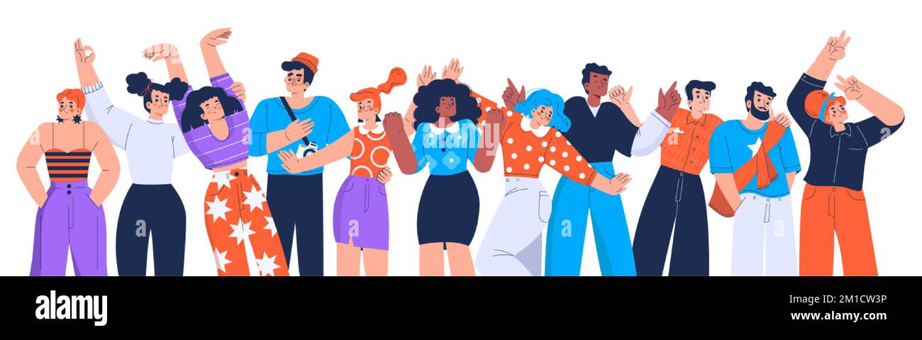 Happy people friends, employee team cheerful emotions. Male and female ...