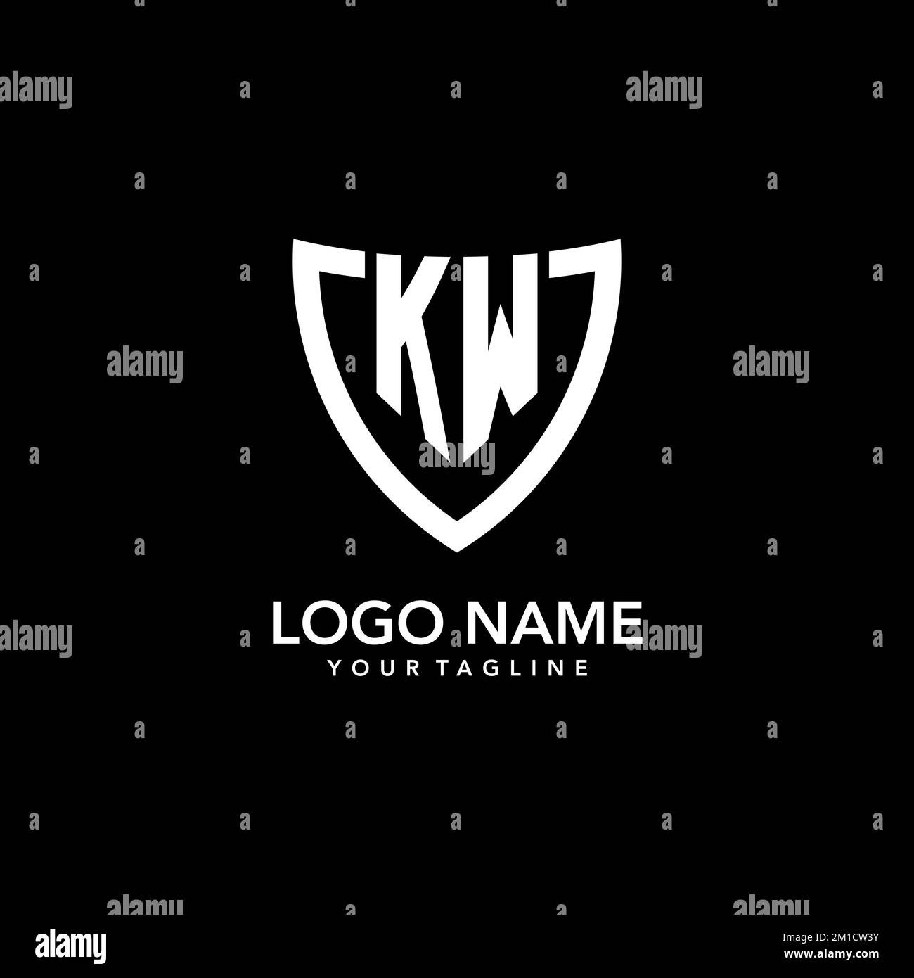 KW monogram initial logo with clean modern shield icon design ...