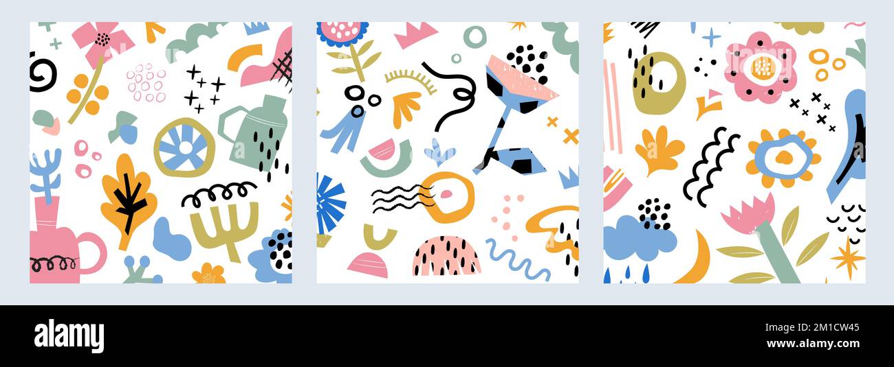 Set of contemporary floral cutouts. Vector illustration of hand drawn ...