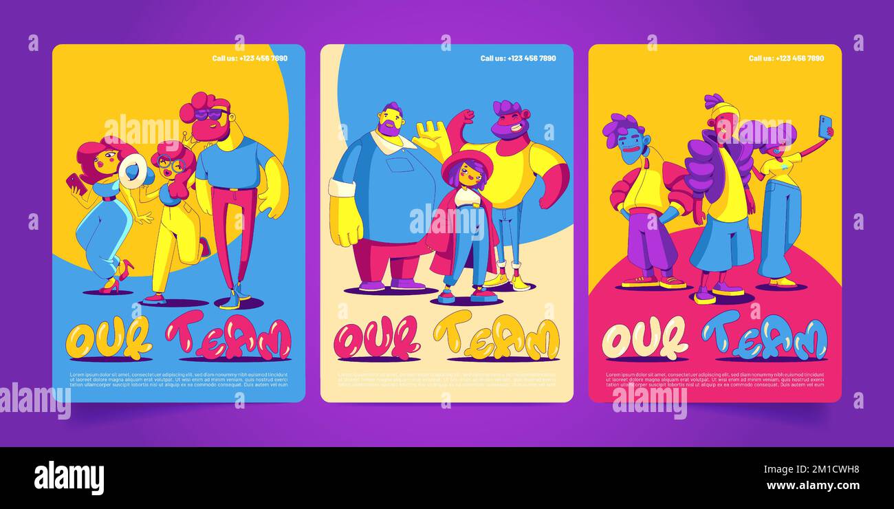 Our team cartoon posters with contemporary business characters. Company ...