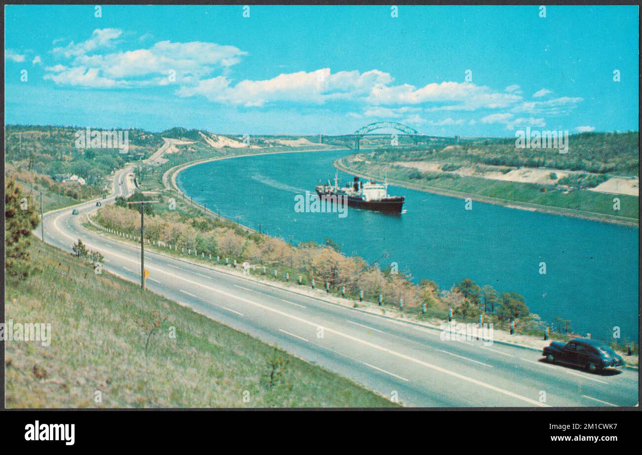 Cape Cod Canal showing Sagamore Bridge, Cape Cod, Mass. , Canals, Boats ...