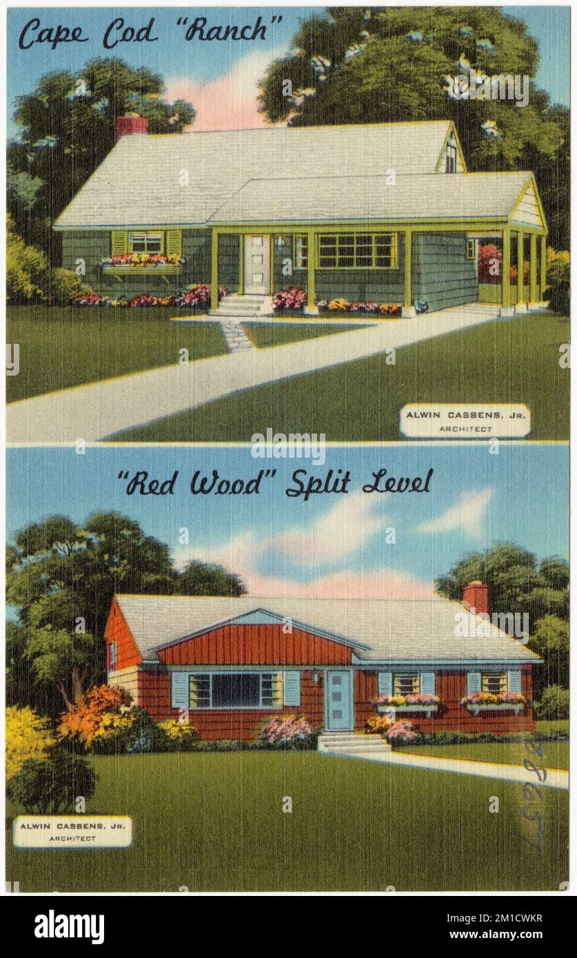 Cape Cod 'Ranch.' 'Red Wood' Split Level. Alwin Cassens, Jr., Architect ...