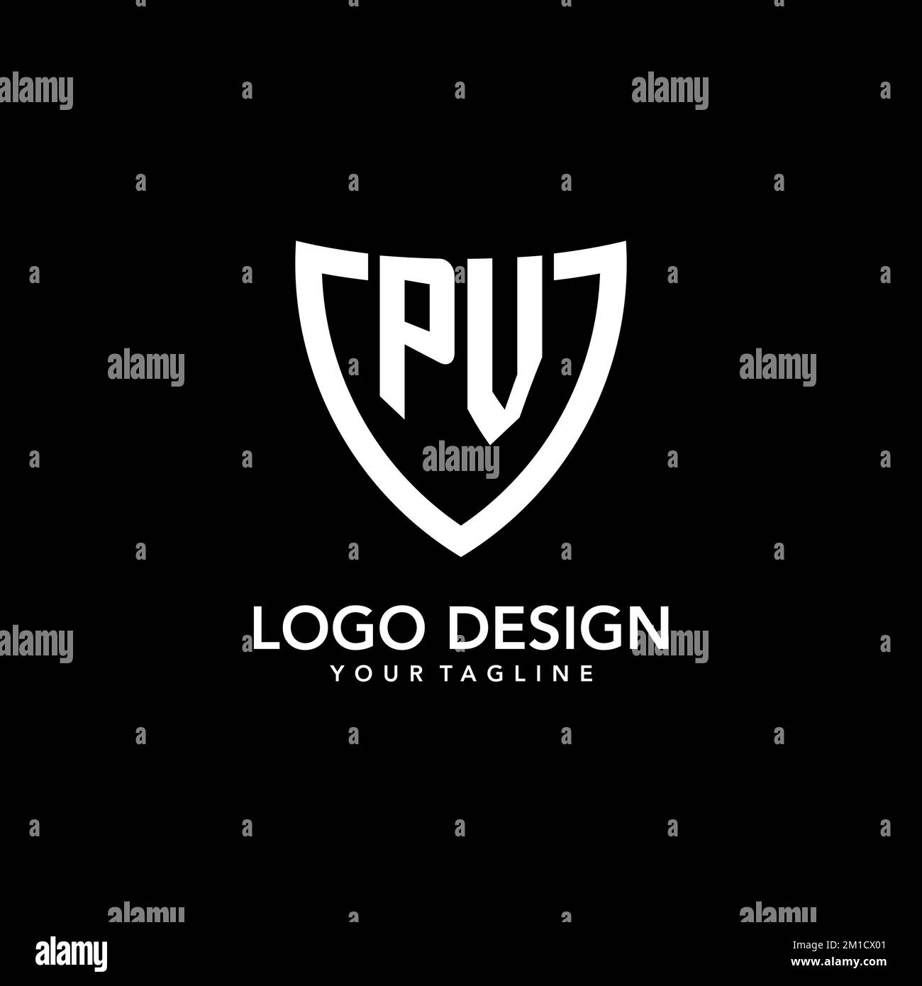 PV monogram initial logo with clean modern shield icon design ...