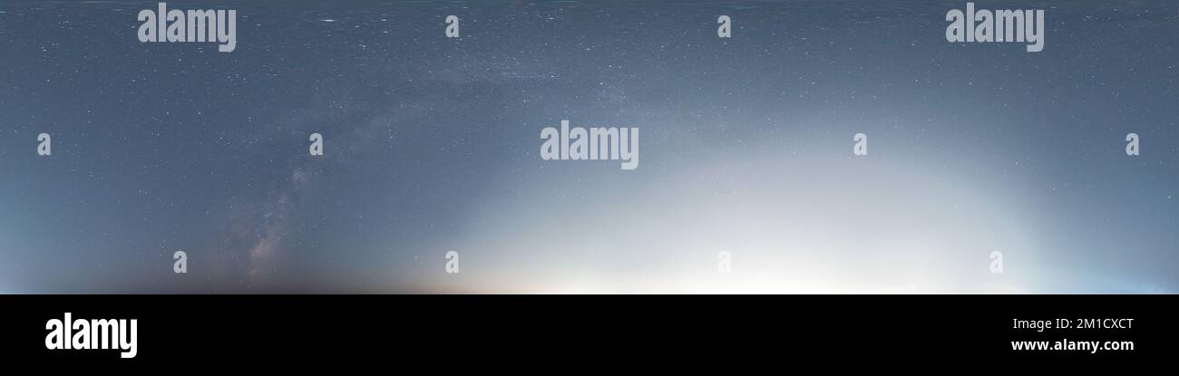 Arch of Milky Way in night sky above raising Full Moon. Seamless hdr ...