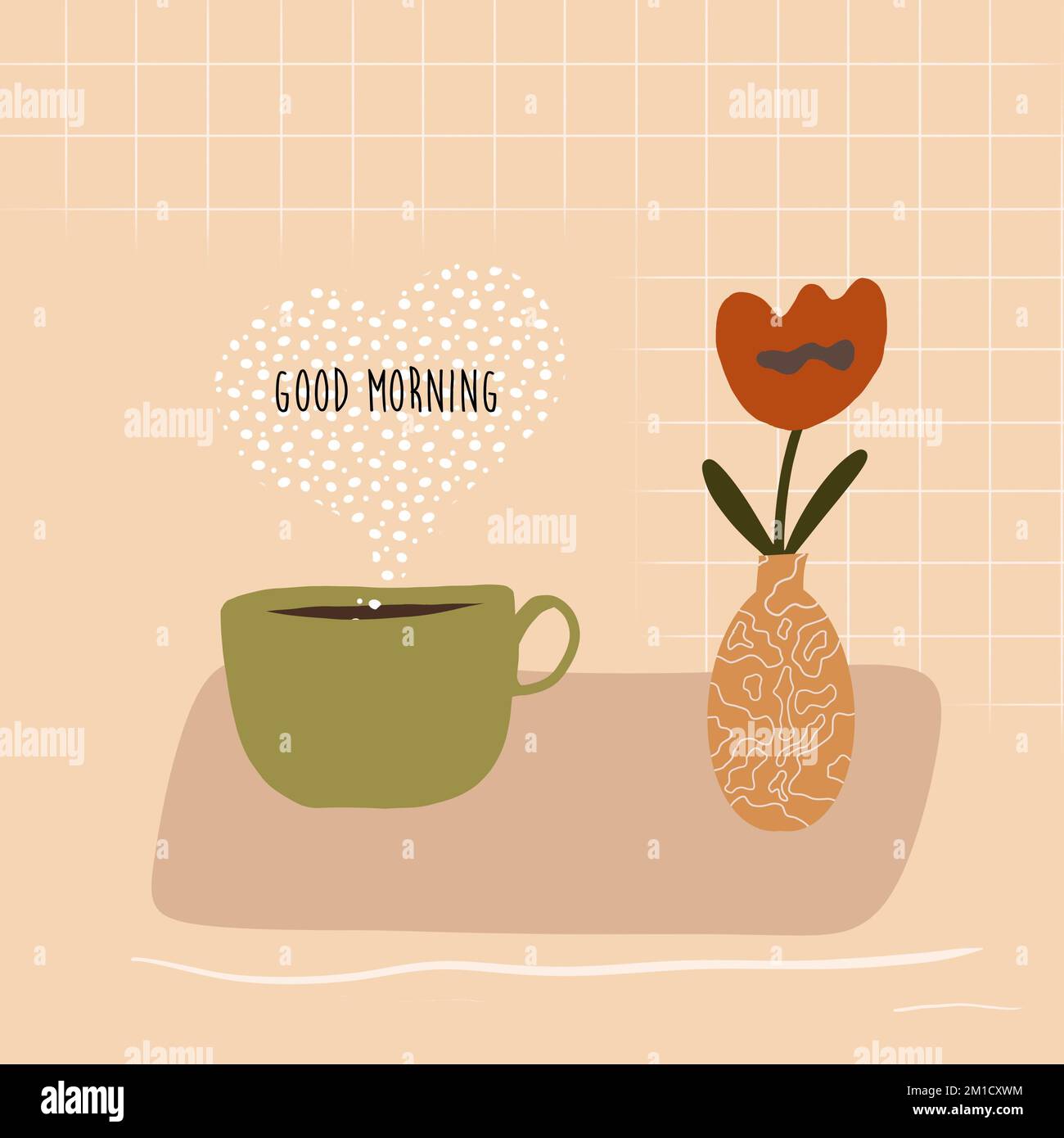 A digital drawing of a cup of coffee with a red poppy in a vase - good ...