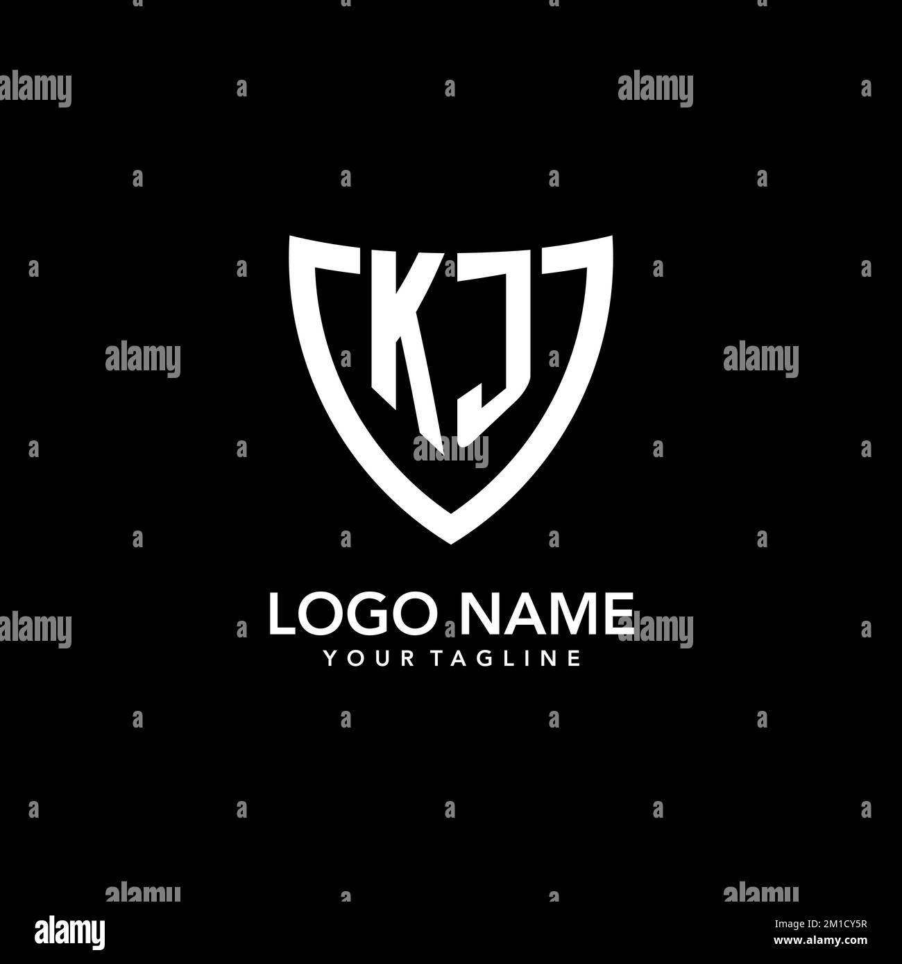 KJ monogram initial logo with clean modern shield icon design ...