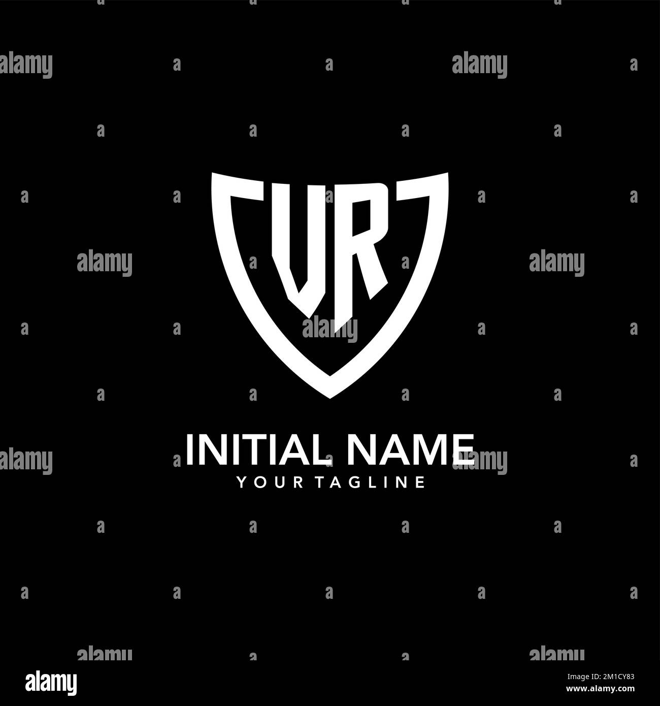VR monogram initial logo with clean modern shield icon design ...