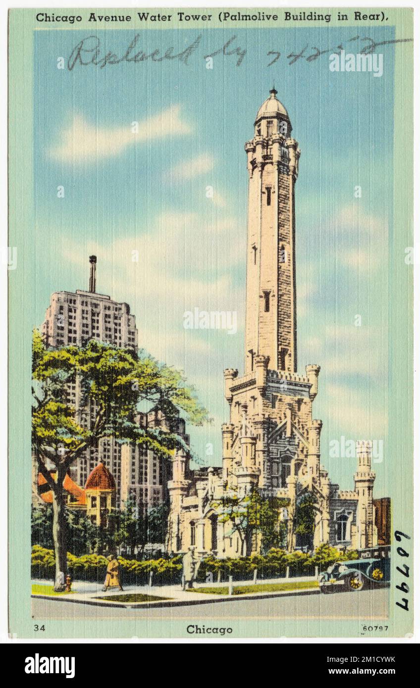 Chicago Avenue Water Tower (Palmolive building in rear) , Historic ...