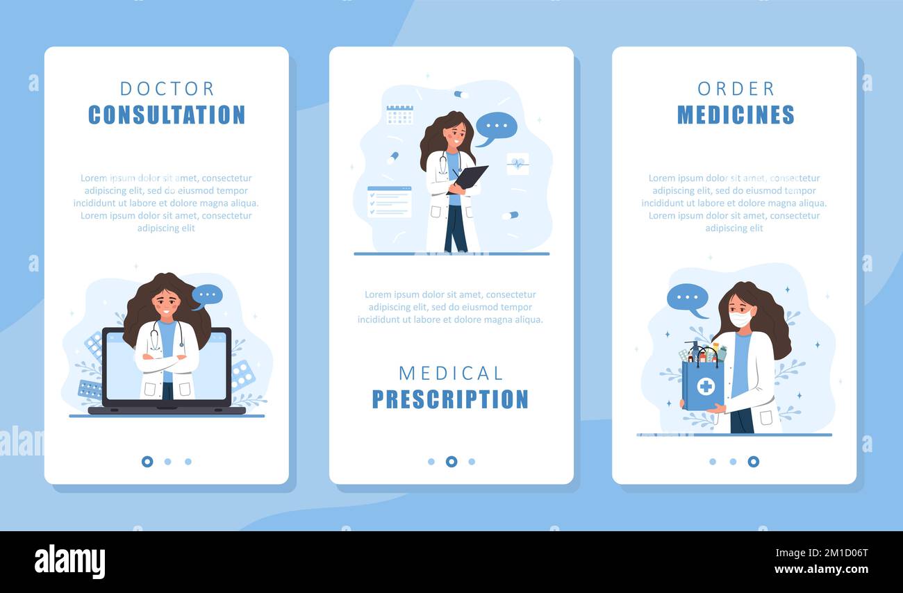 Online medicine service set. Woman doctor giving virtual medical ...