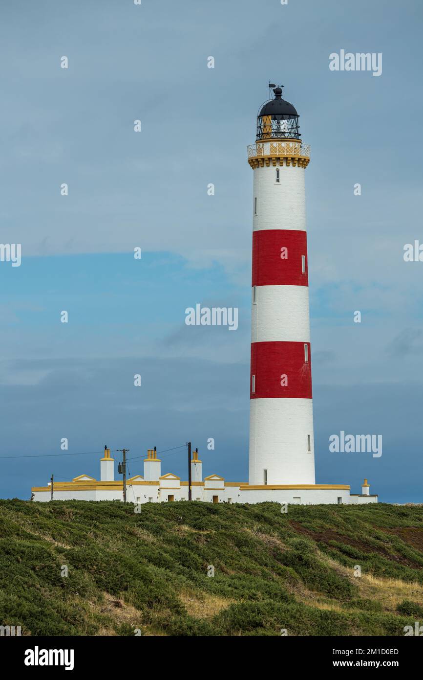 A vertical shot of the Tarbat Ness Lighthouse on the North coast of ...