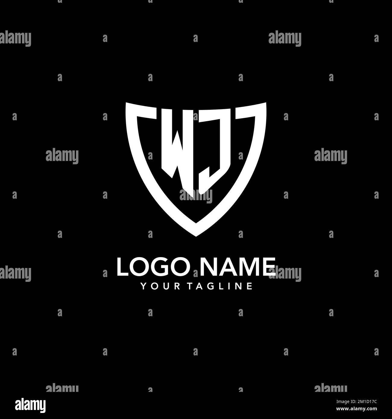 WJ monogram initial logo with clean modern shield icon design ...