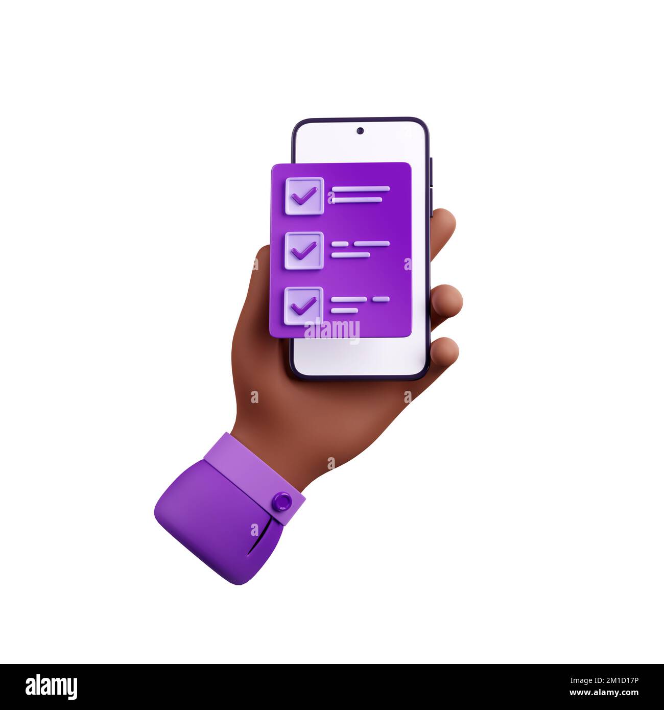 Mobile phone with check list on screen. Concept of online survey, poll ...