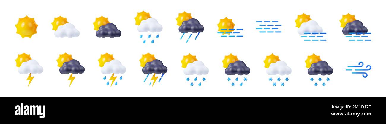Weather forecast icons with sun, clouds, rain, snow and fog ...