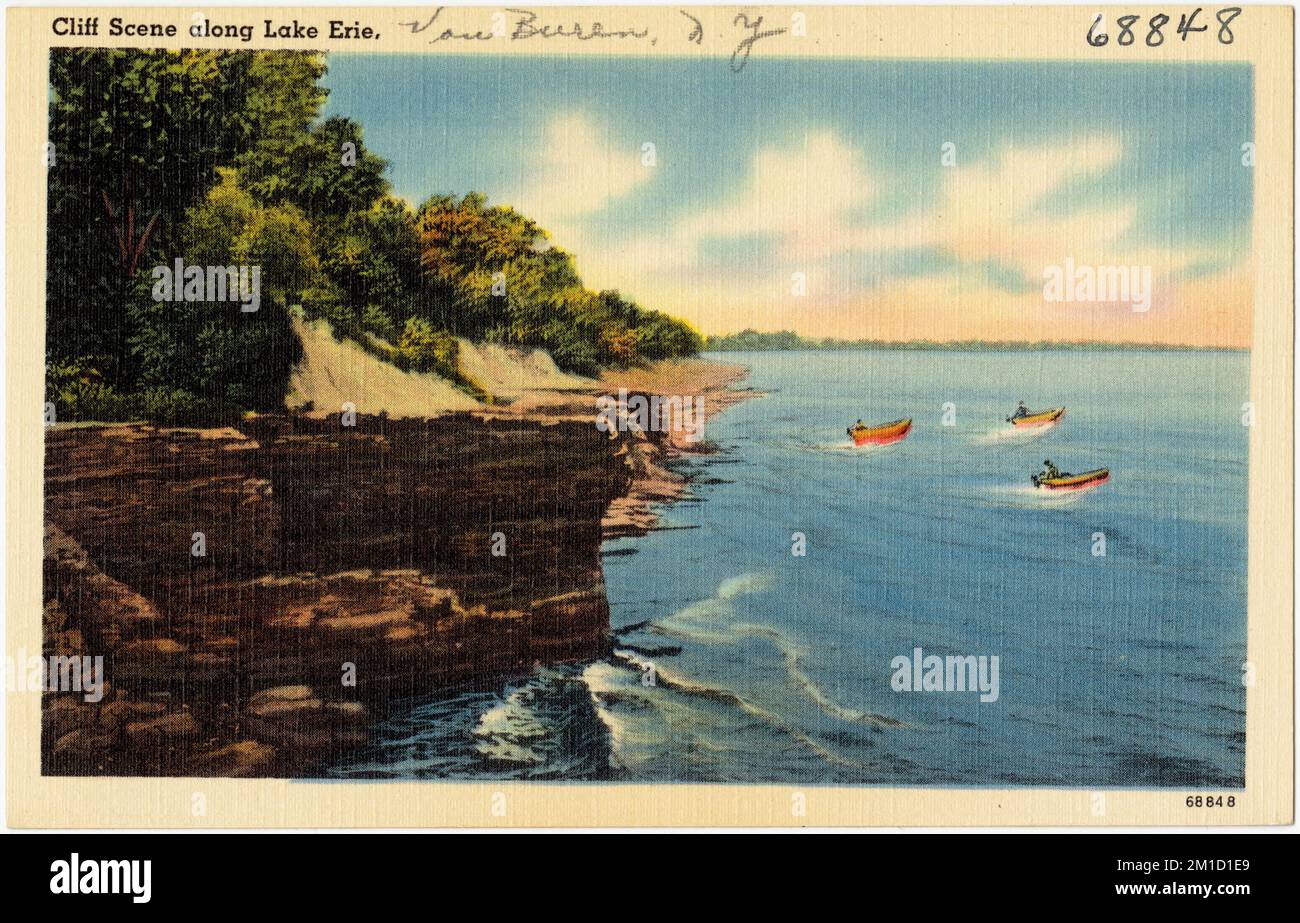 Cliff scene along Lake Erie, Van Buren, N. Y. , Lakes & ponds, Tichnor ...