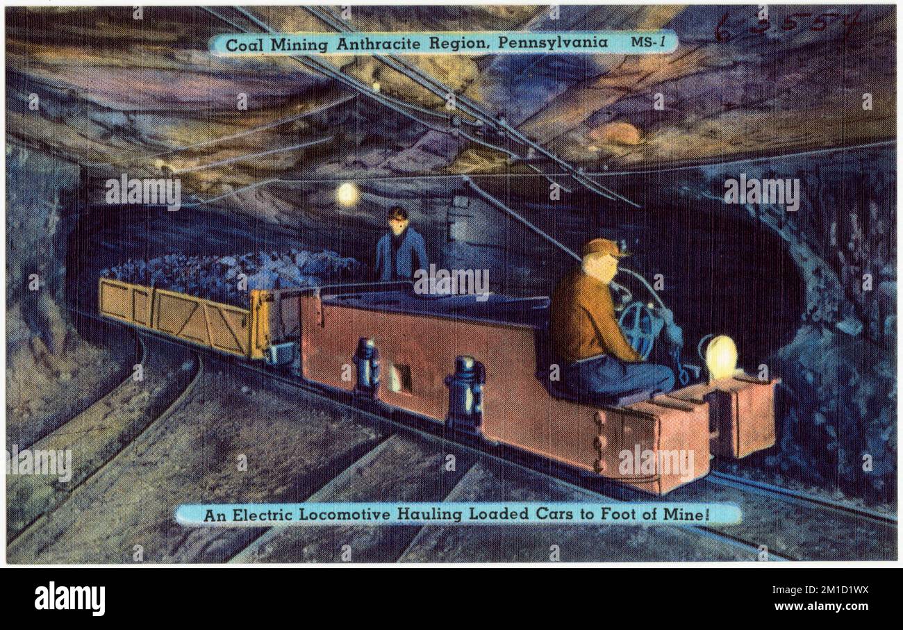 Coal mining, Anthracite Region, Pennsylvania. An electric locomotive ...