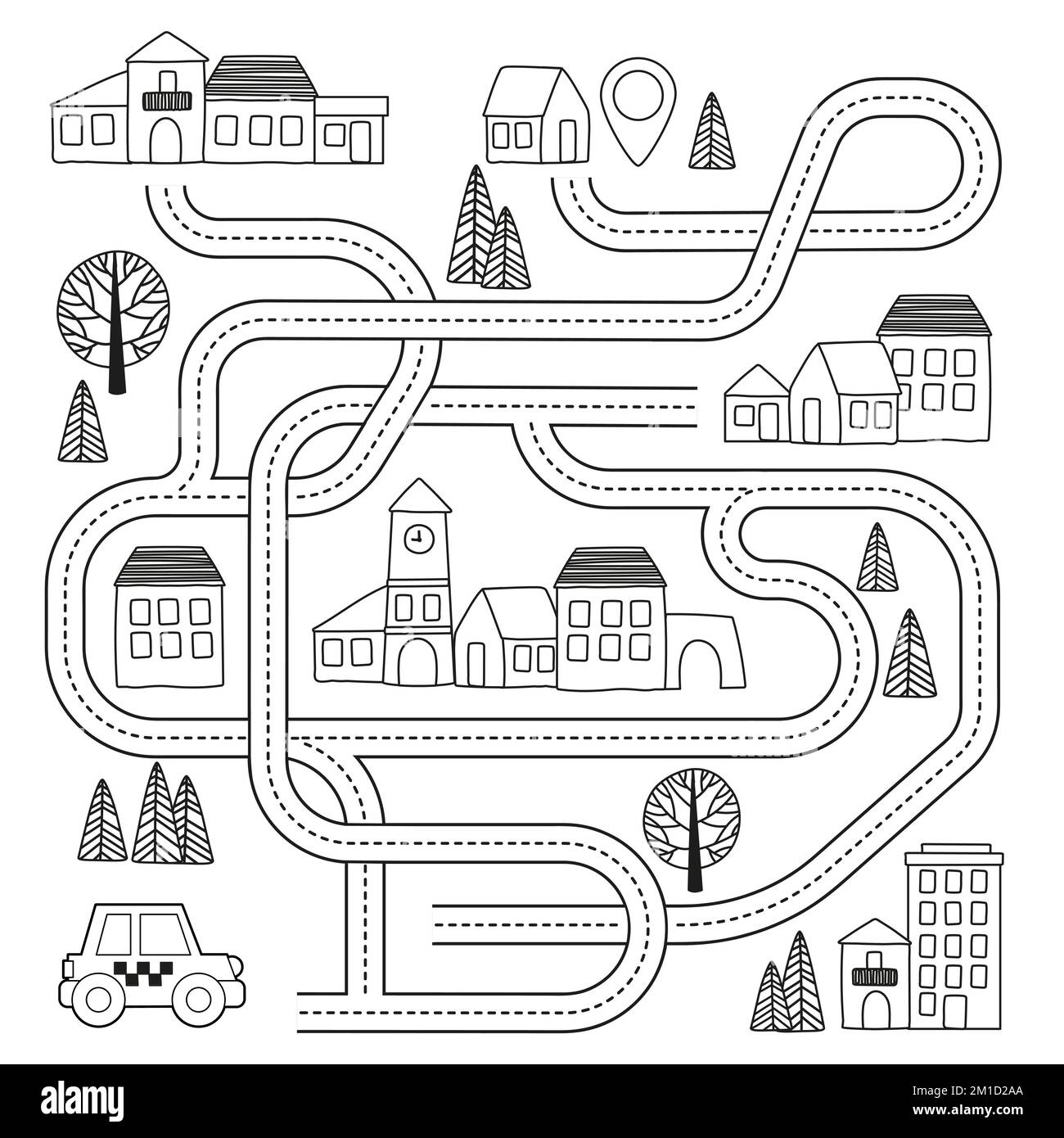 Vector maze game for kids with vehicles and tangled road. Labyrinth ...