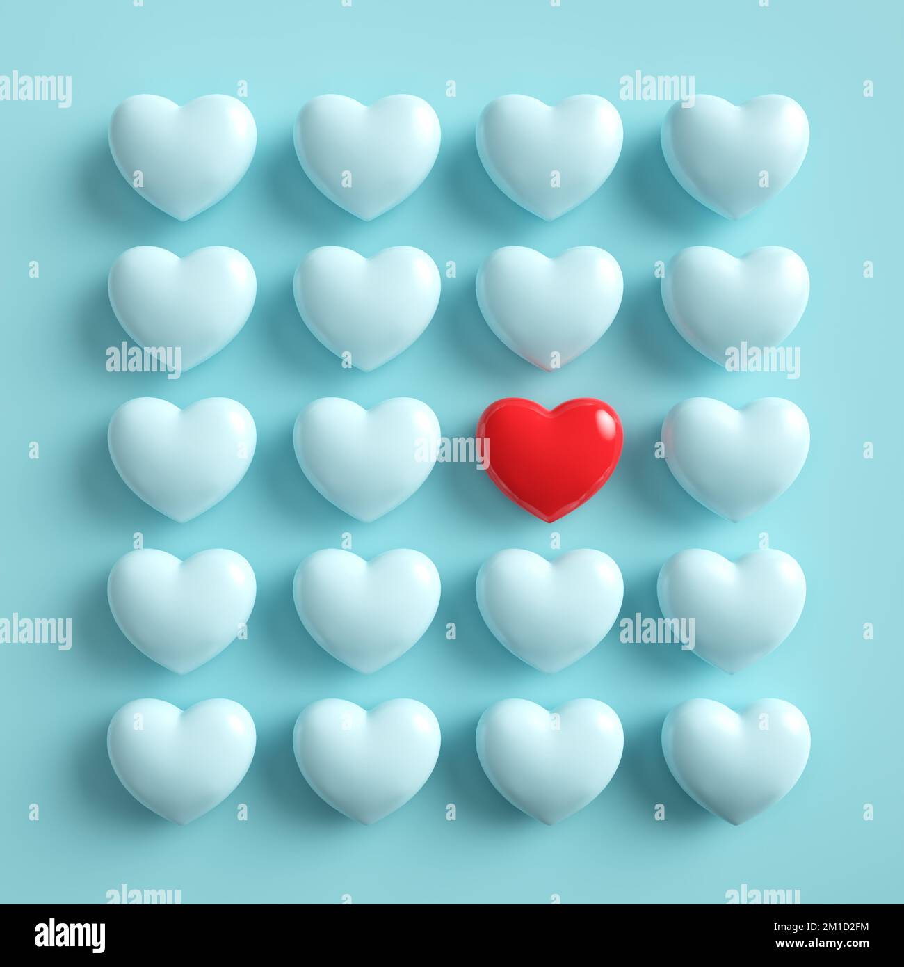 Outstanding red heart stands out from the crowd of blue hearts. Finding ...