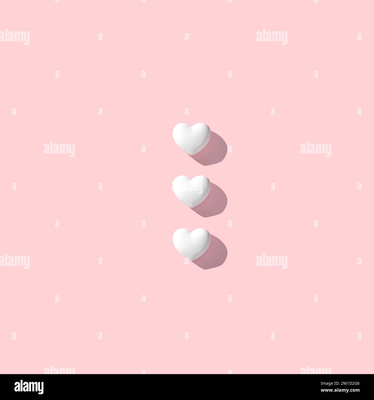 White hearts on pink background. Minimal valentines day concept. 3D ...