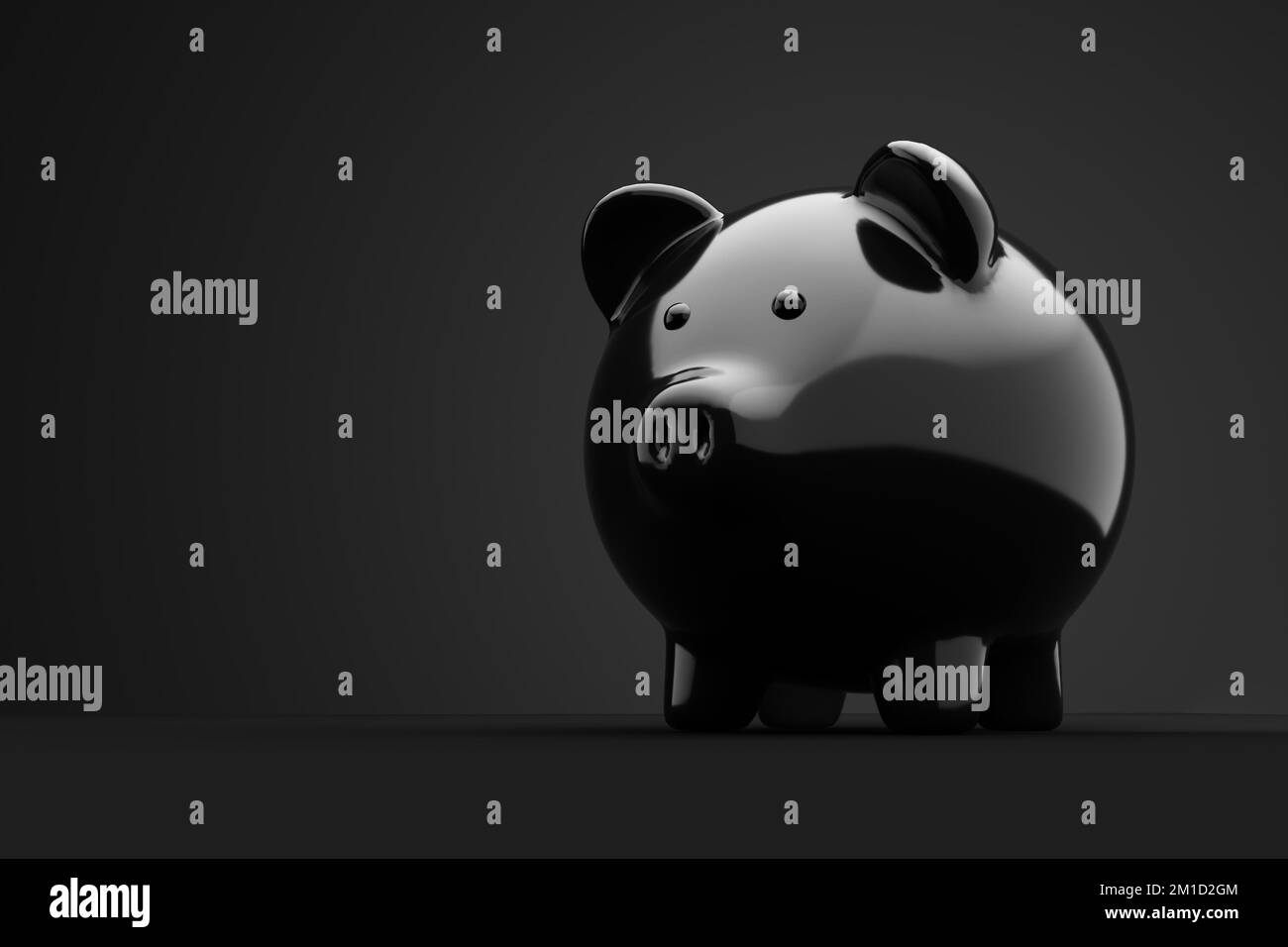 Black ceramic piggy bank. Saving money, investment, financial growth ...