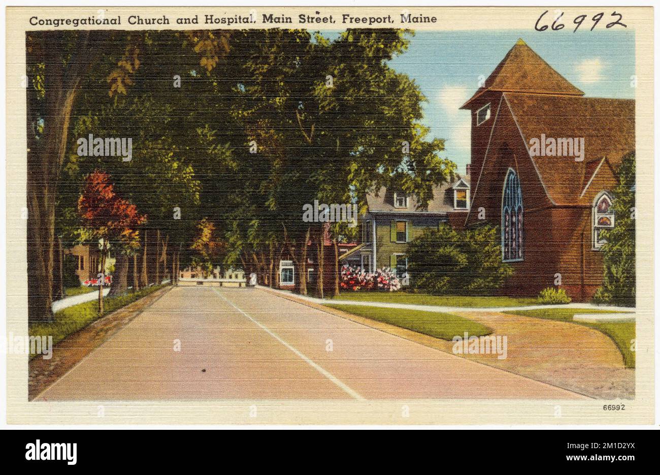 Congregational Church and Hospital, Main Street, Freeport, Maine , Churches, Hospitals, Tichnor ...